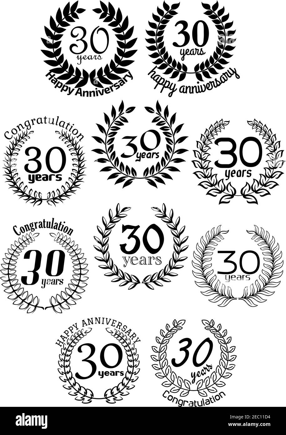 30 Years anniversary laurel wreaths framed by black branches with ...