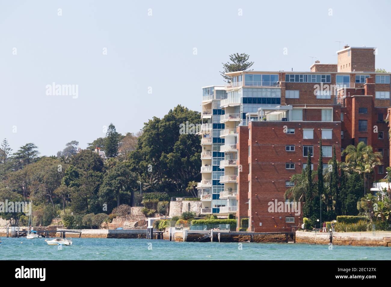 Residential apartment buildings in Darling Point, from Sydney harbor ...