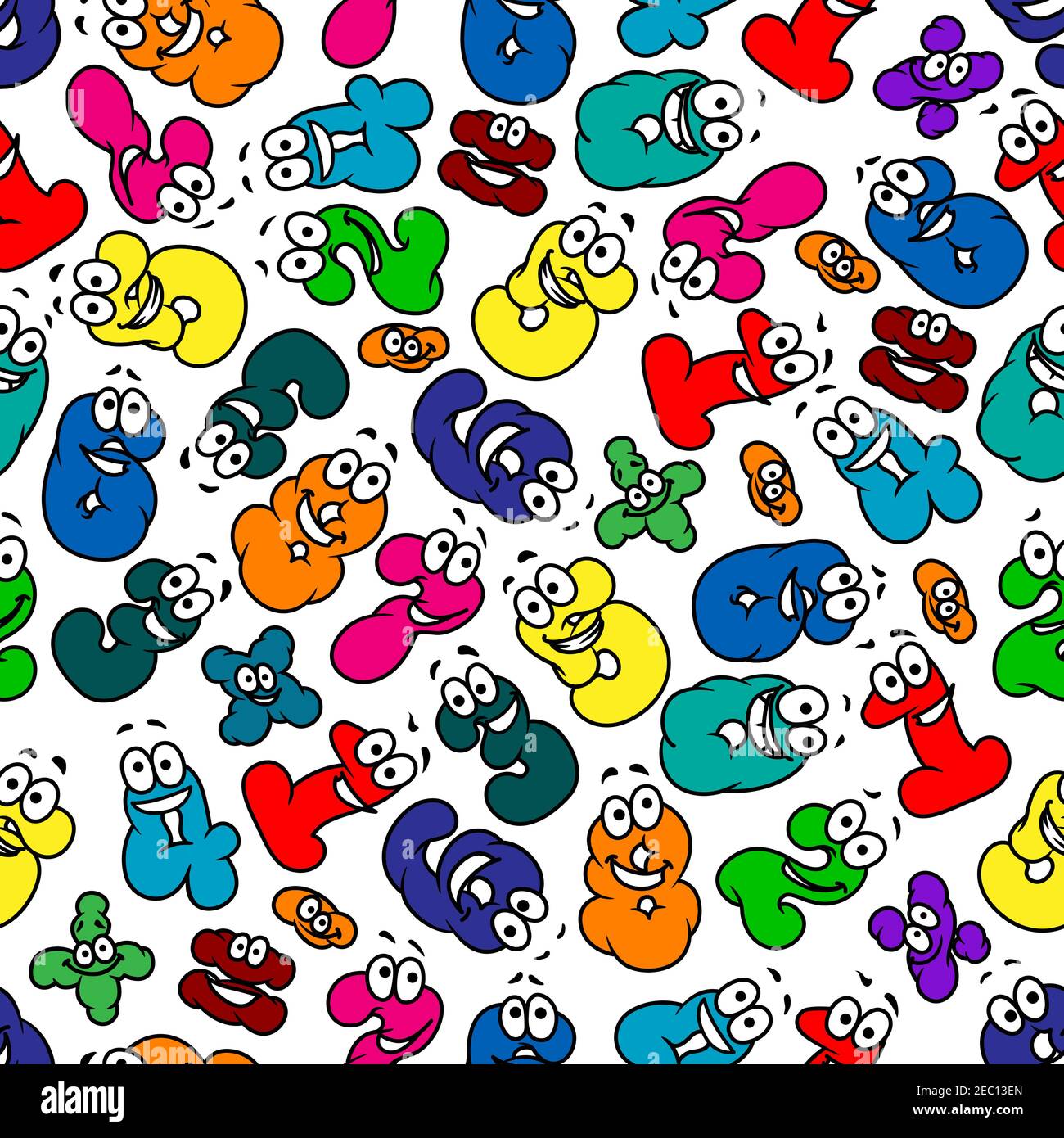 Bright colorful kids numbers seamless pattern of cartoon bubble digits ...