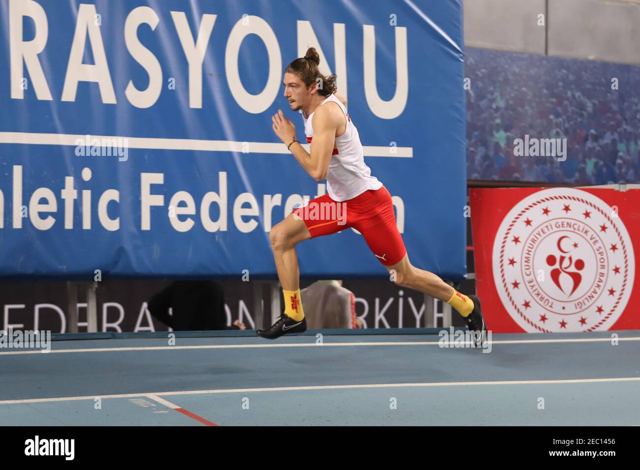 ISTANBUL, TURKEY - FEBRUARY 07, 2021: Undefined athlete running during ...