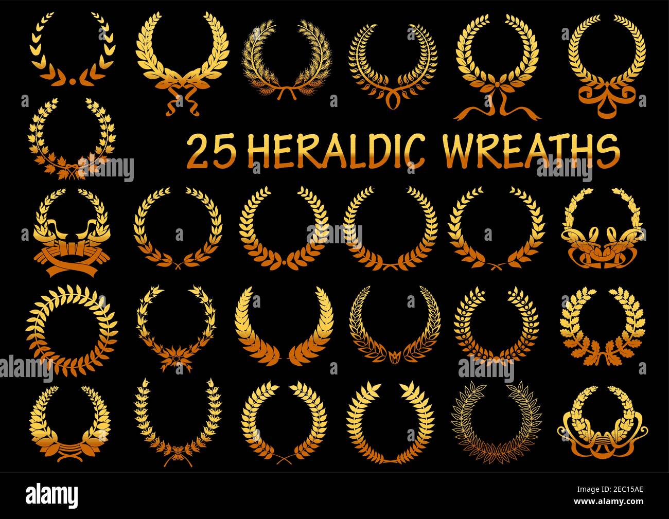 Golden laurel wreaths heraldic elements for victory theme or heraldry ...