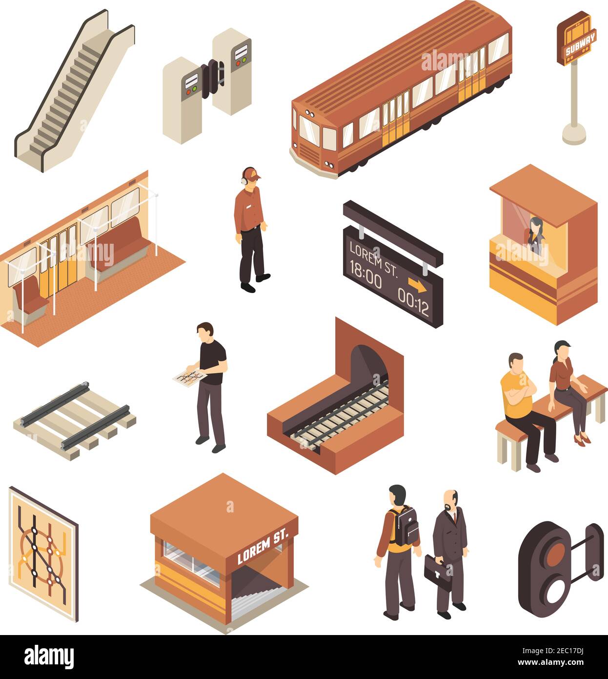 Subway rapid transit elements isometric collection with metro station ...