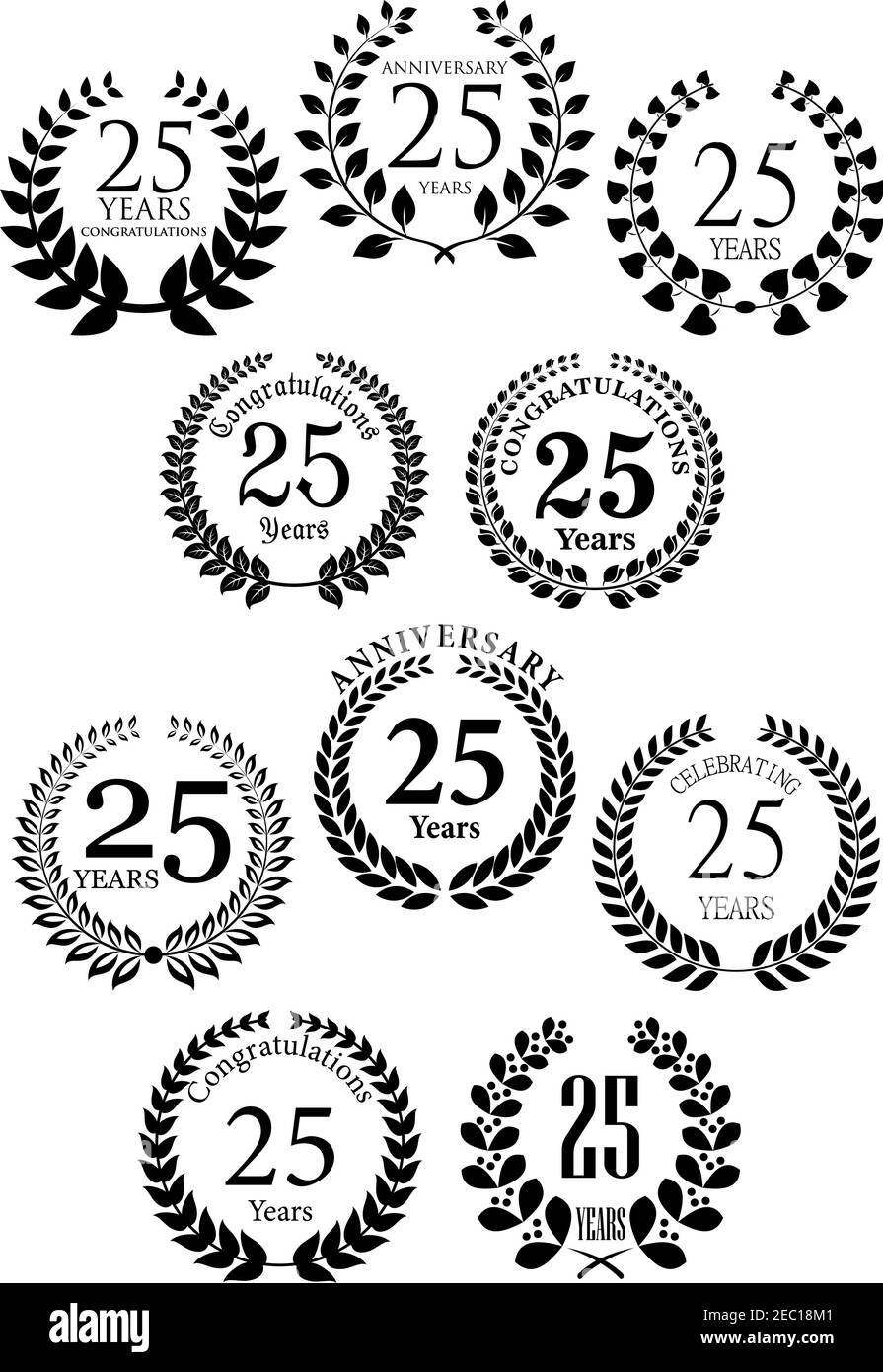 Anniversary heraldic laurel wreaths black symbols with captions ...
