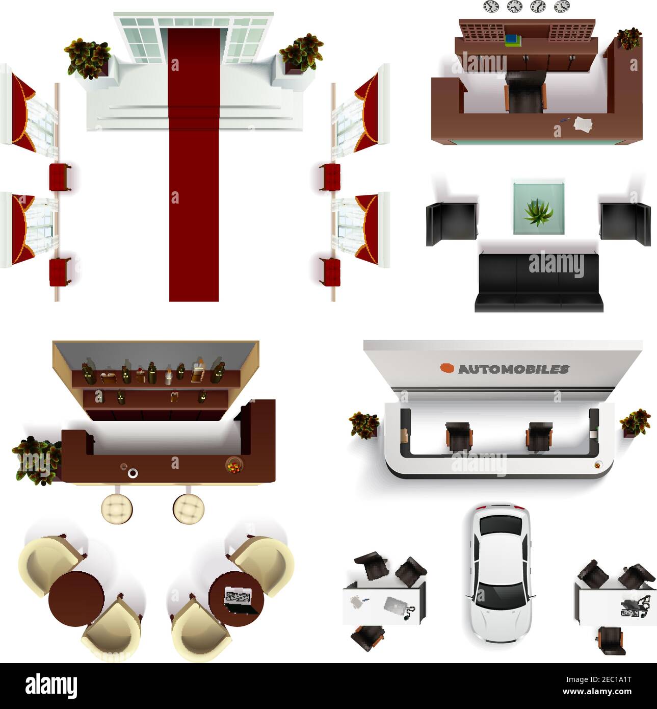 Hall interior top view realistic elements set isolated vector ...