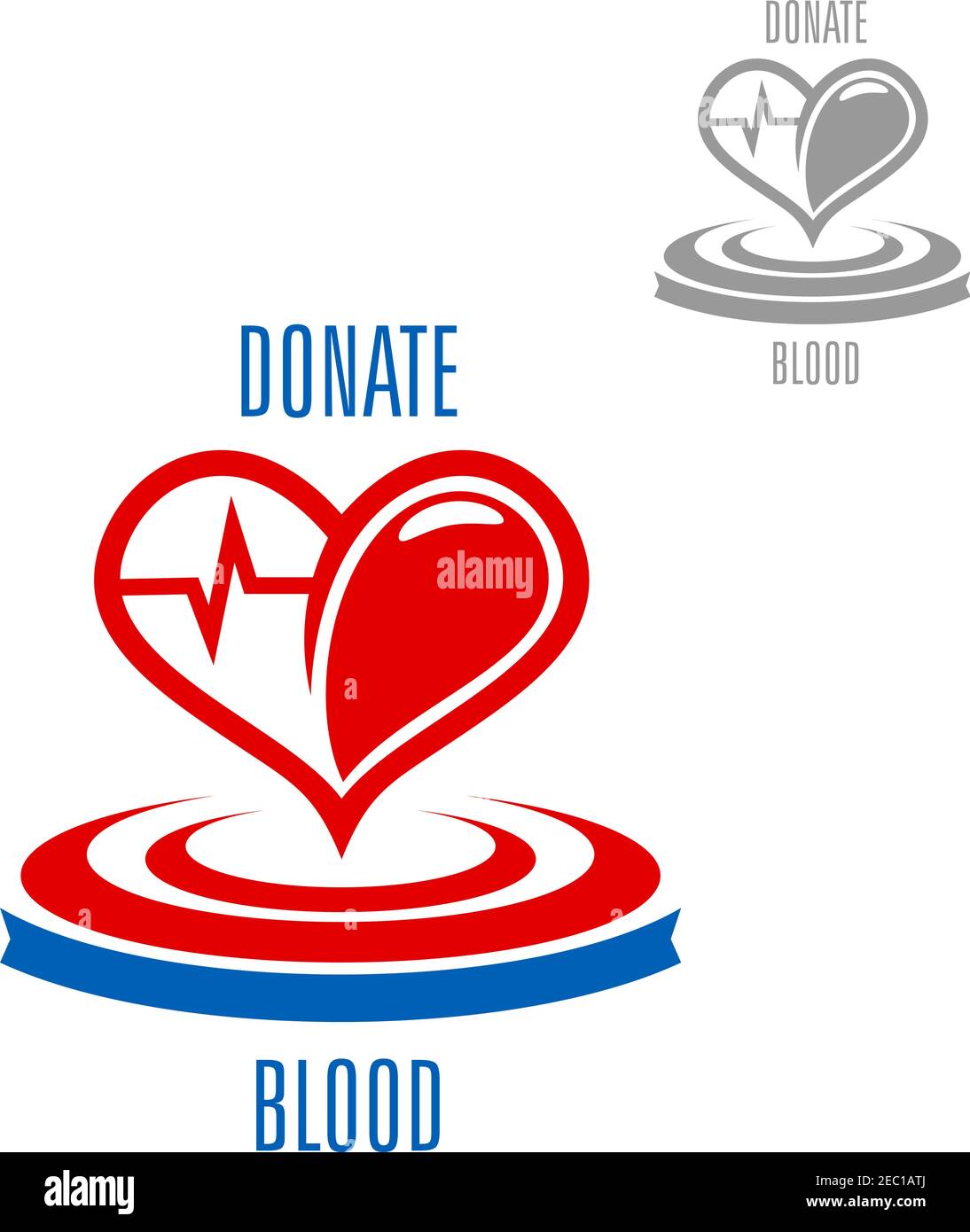 Red heart with blood drop and heartbeat cardiogram line, supplemented ...