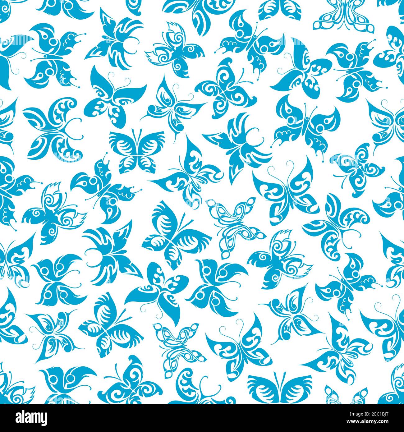 Blue butterflies seamless pattern of flying fragile insects with ...