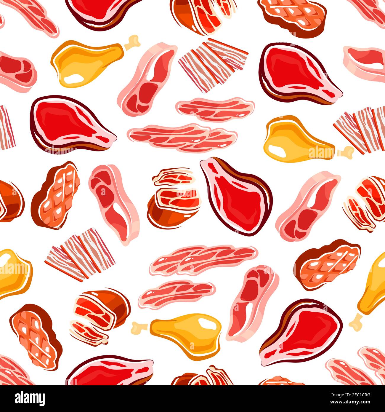 Fresh meat products seamless pattern for butcher shop, restaurant grill ...