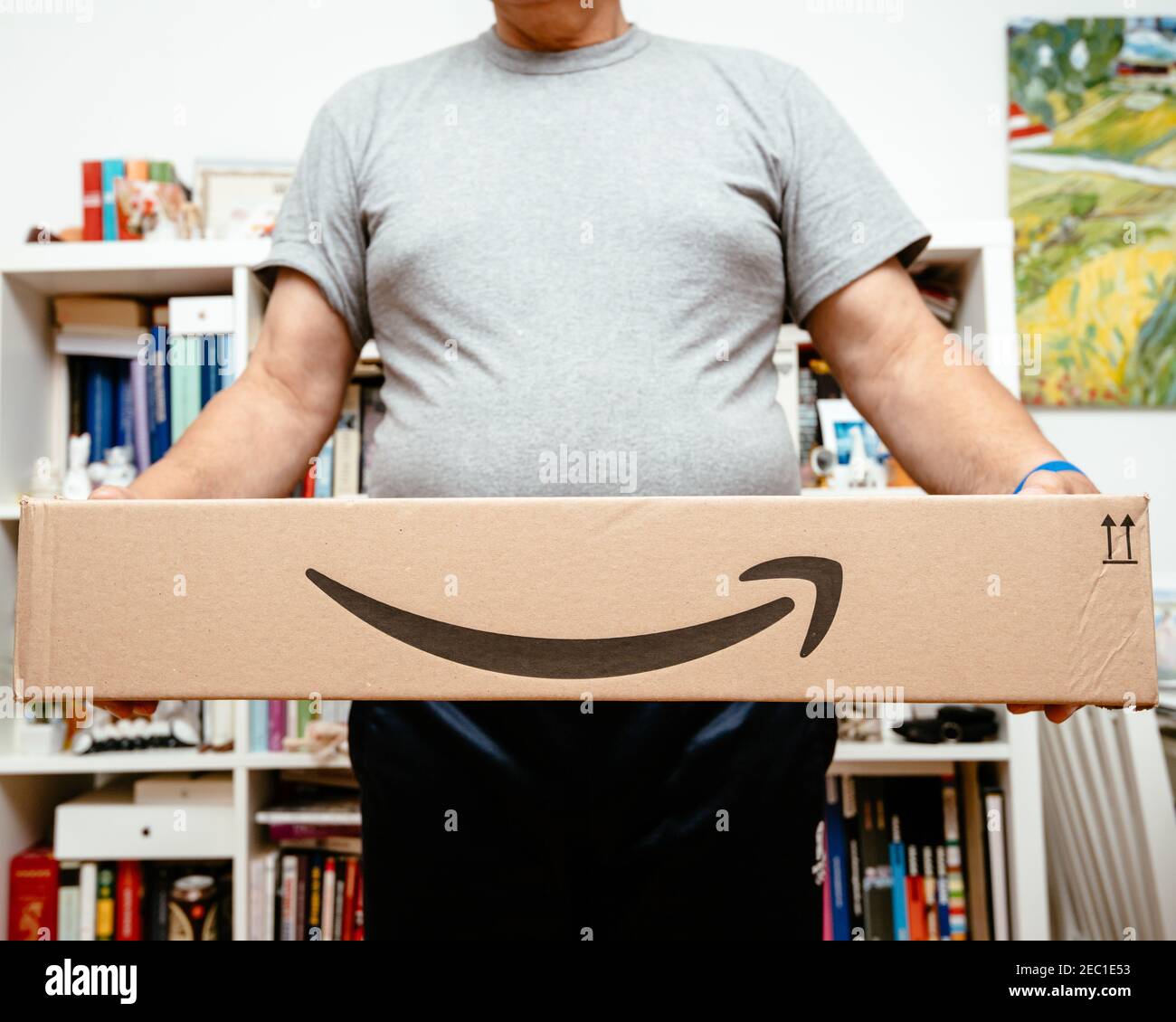 Paris, France - Oct 10, 2019: Lower part of Senior man smiling while ...