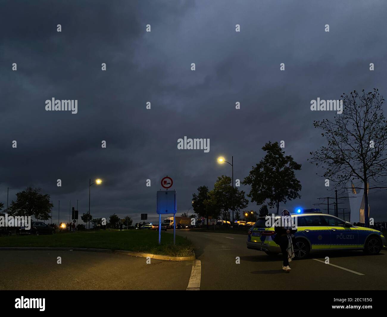 Kehl, Germany - Oct 16, 2020: Single woman newr German police Polizei ...