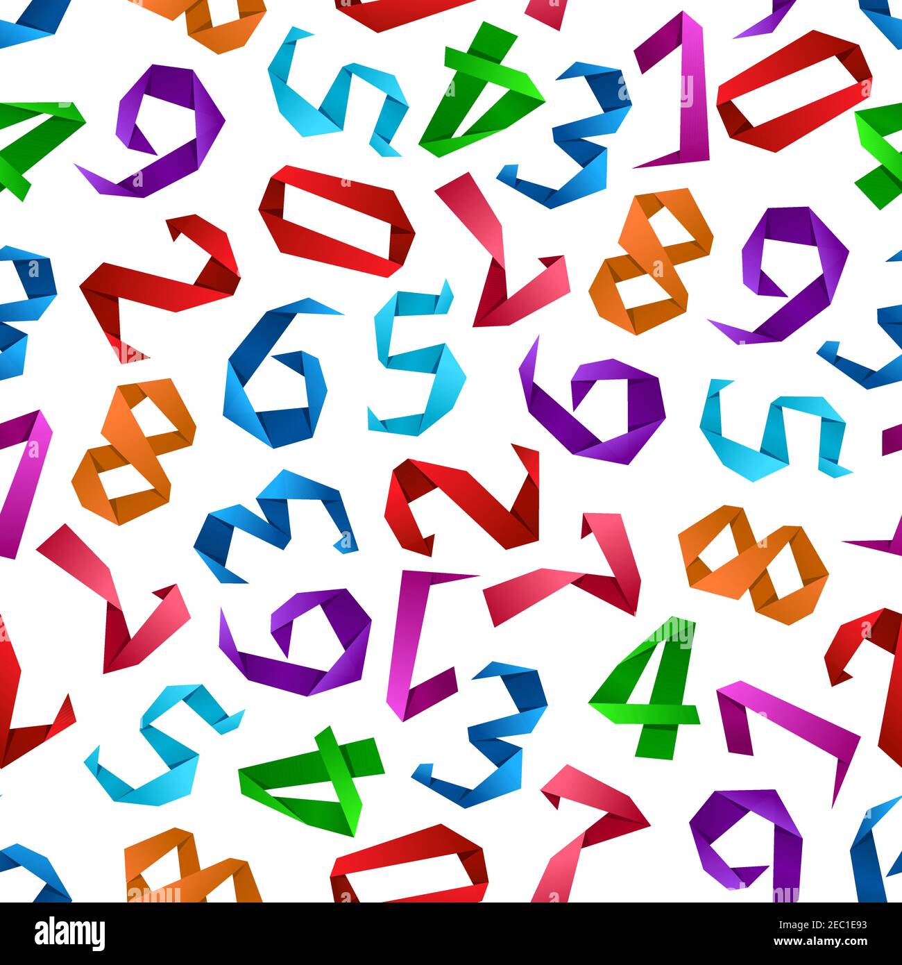 Colorful origami numbers seamless pattern with bright digits made of ...