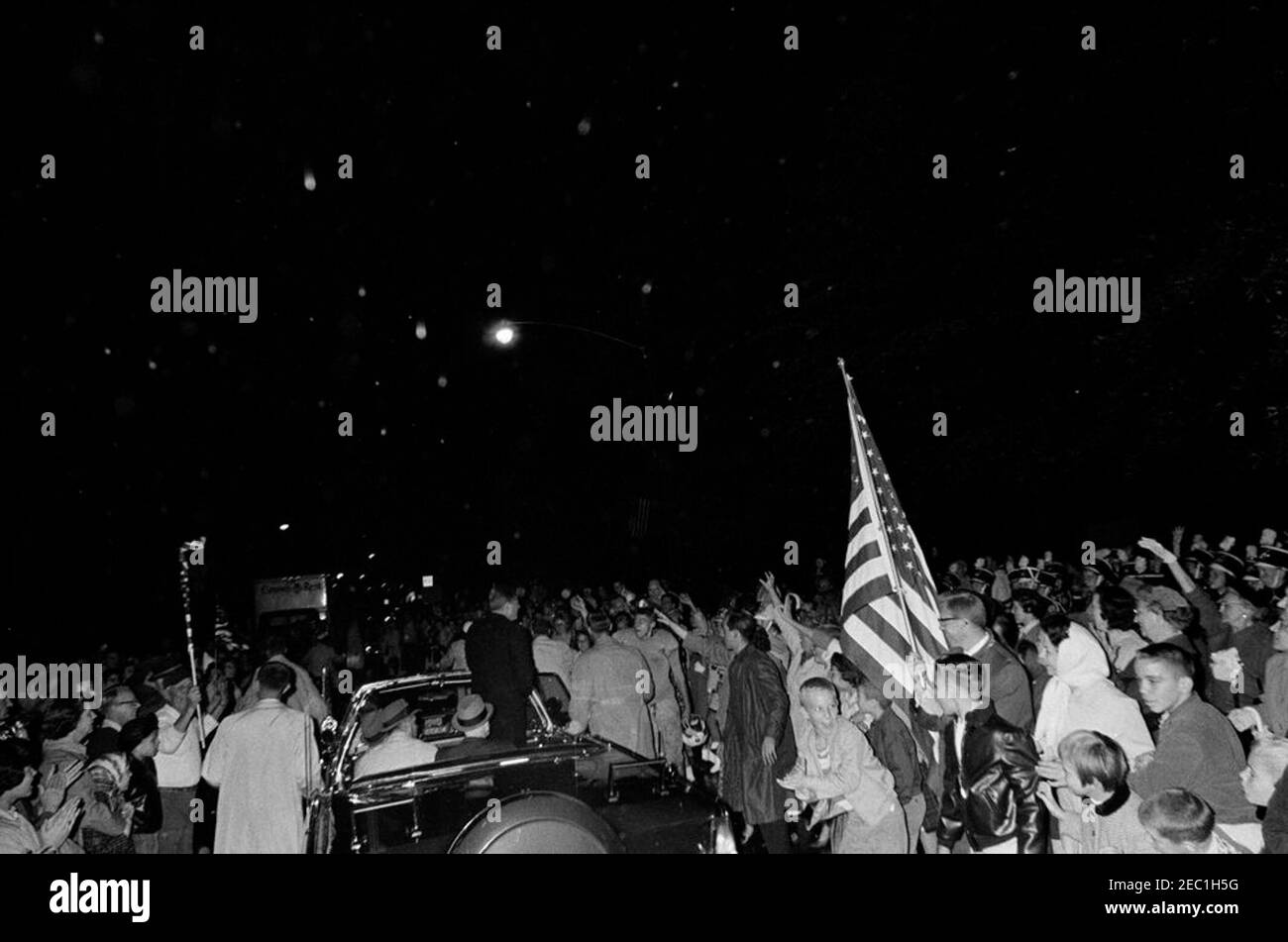 Campaign trip to West Virginia. President John F. Kennedy (standing in ...
