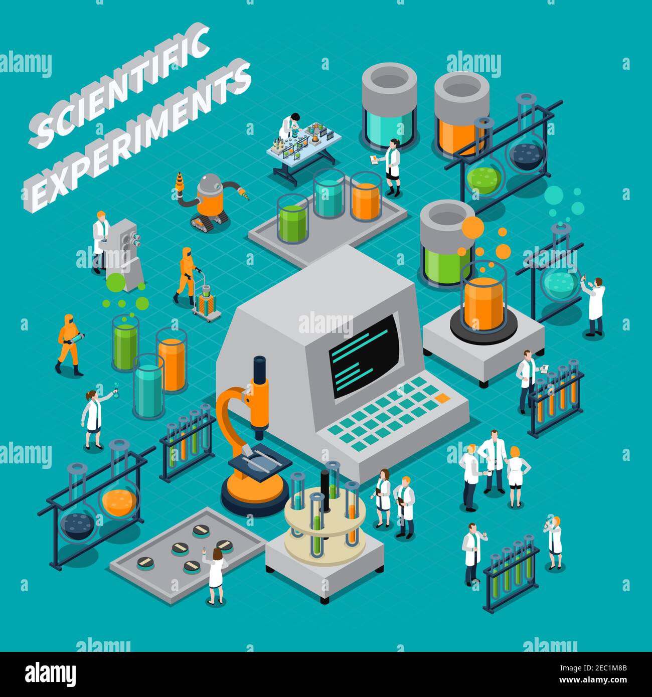 Scientific experiments isometric composition with people and technology ...