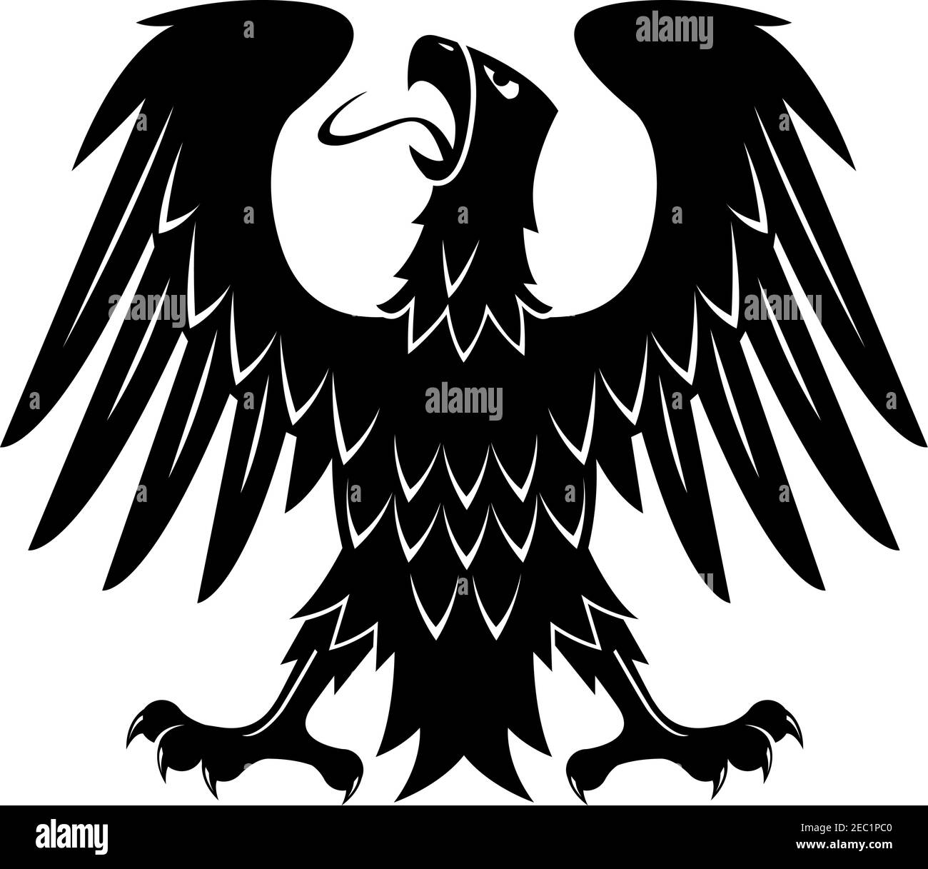 Black heraldic silhouette of medieval eagle with raised wings ...
