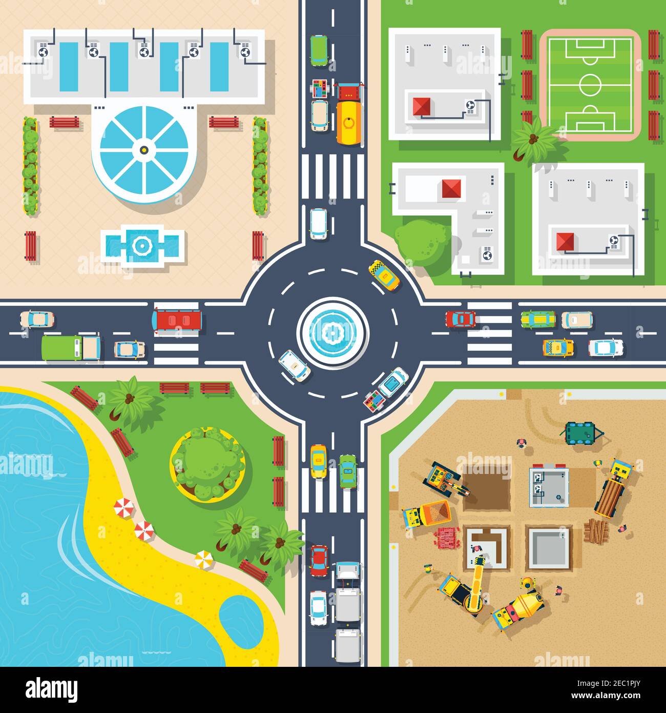 Big crossroad divided city on four parts buildings construction and ...