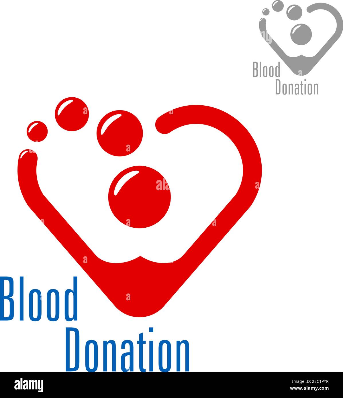 Bright red heart made of blood drops with caption Blood Donation ...