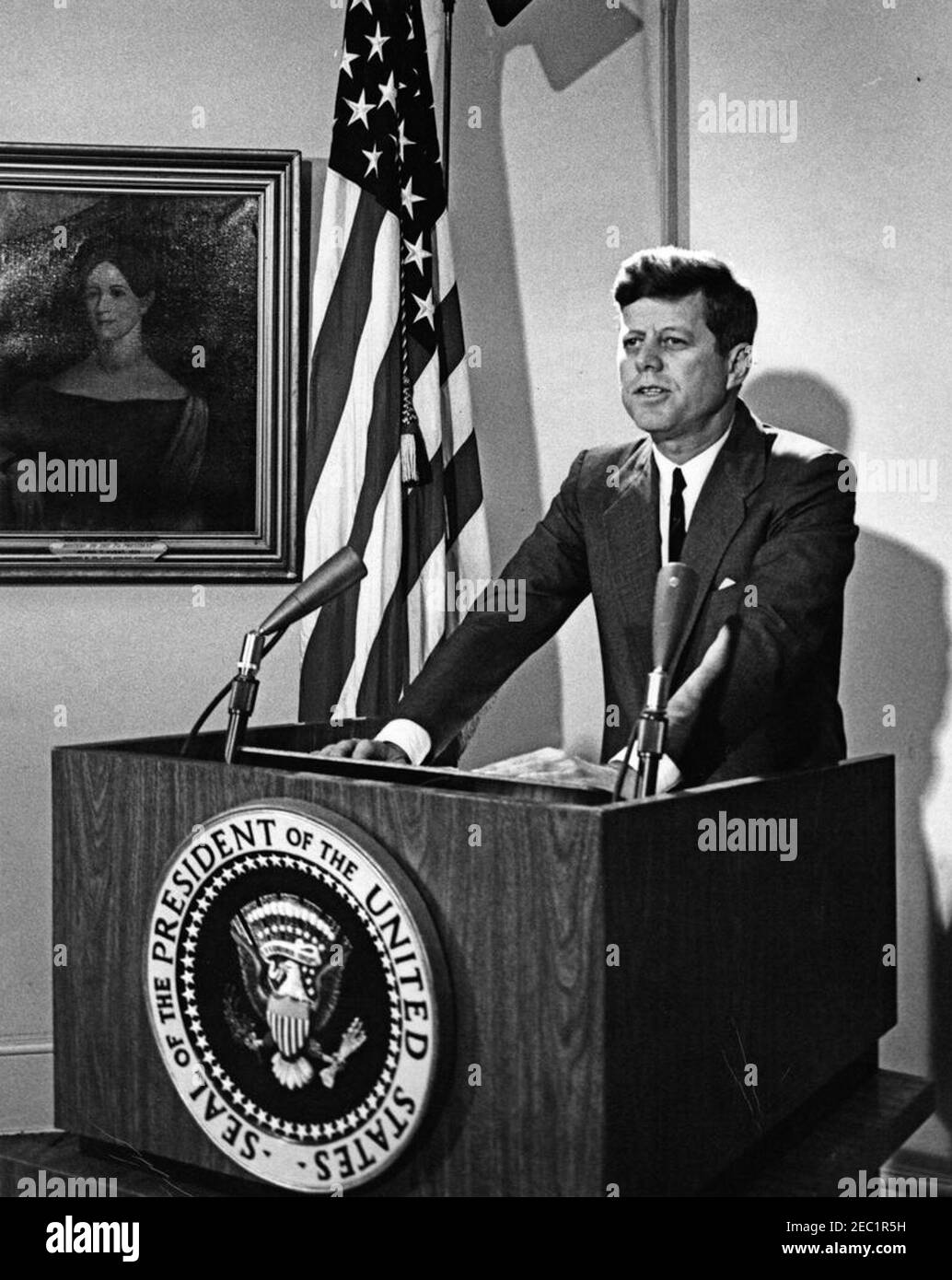 President Kennedy tapes a message on mental health, Fish Room, 12:42PM ...