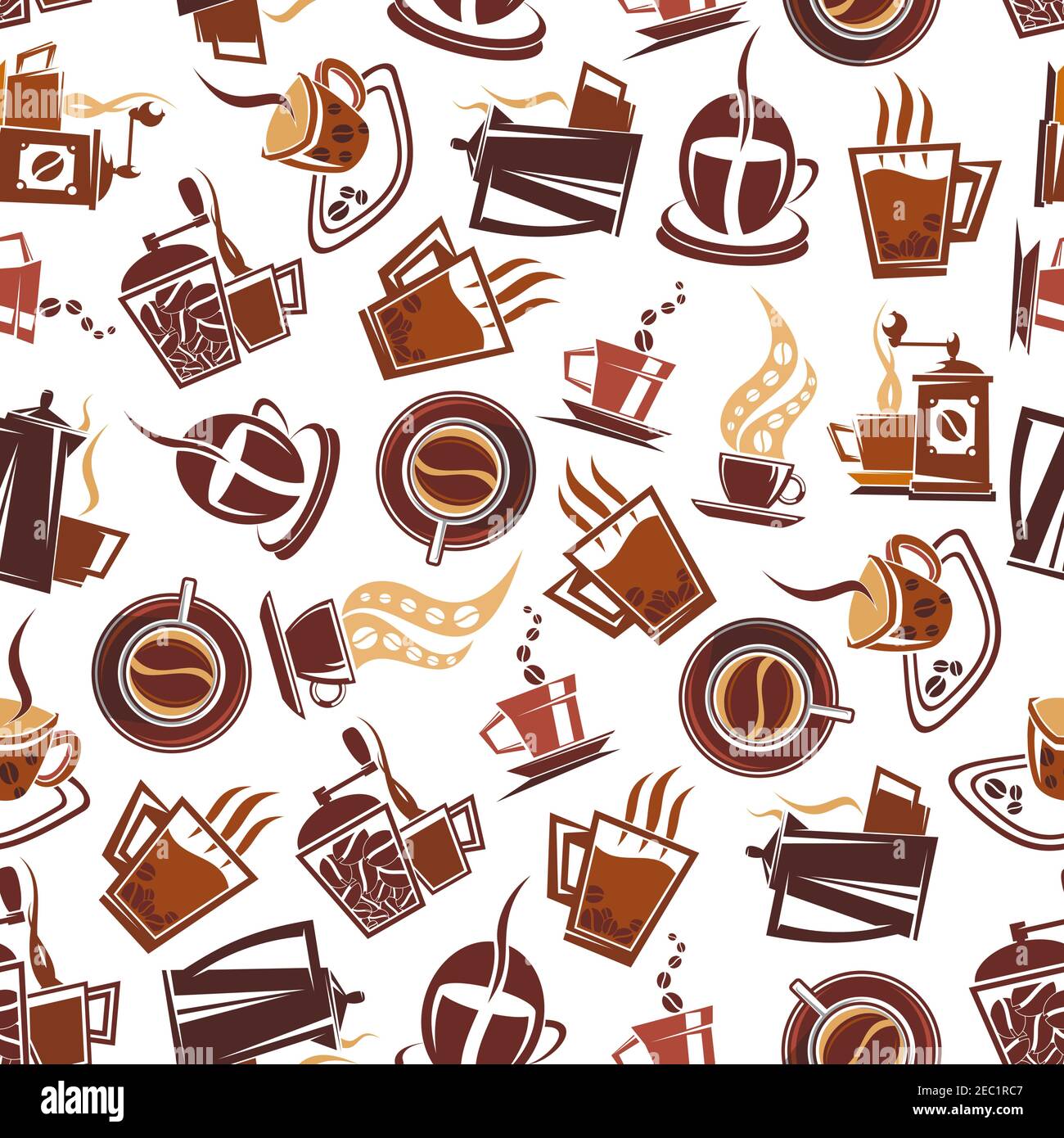 Brown coffee seamless pattern of cups of fresh brewed coffee, retro ...