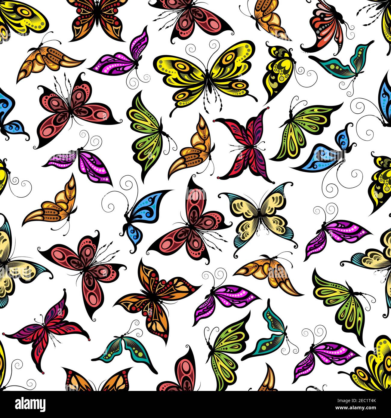 Colorful seamless flying butterflies pattern with open and close wings ...