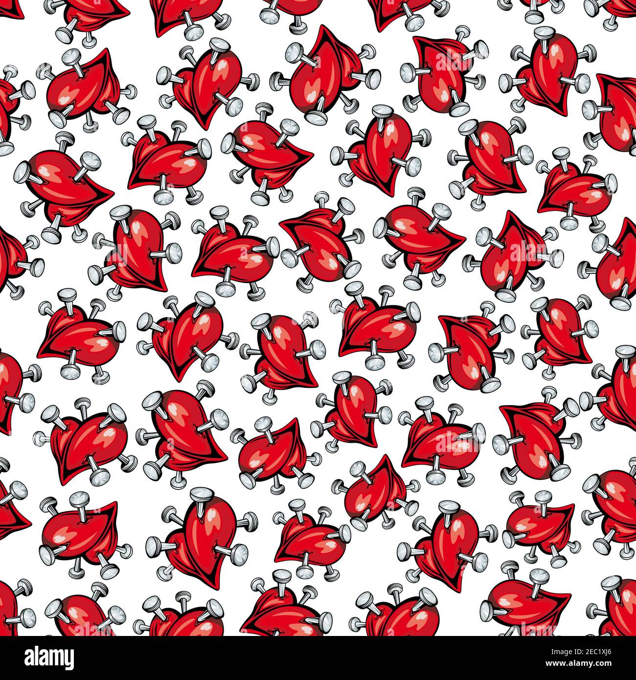 Seamless retro stylized cartoon broken hearts with silver nails pattern ...