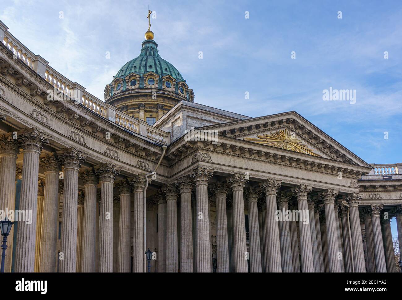 Cathedral of Our Lady of Kazan, Russian Orthodox Church with Kutuzov statue in Saint Petersburg ...