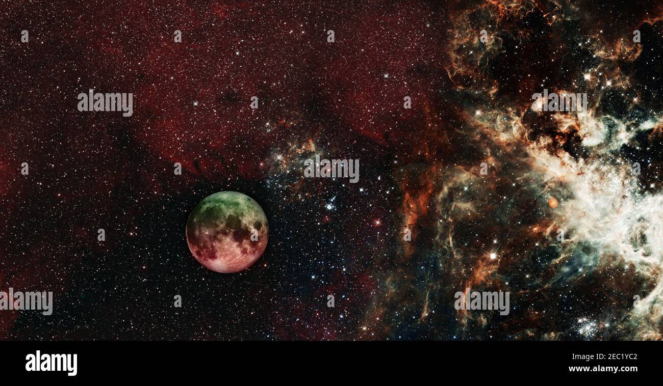 Giant glowing nebula. Space background with red nebula and stars ...