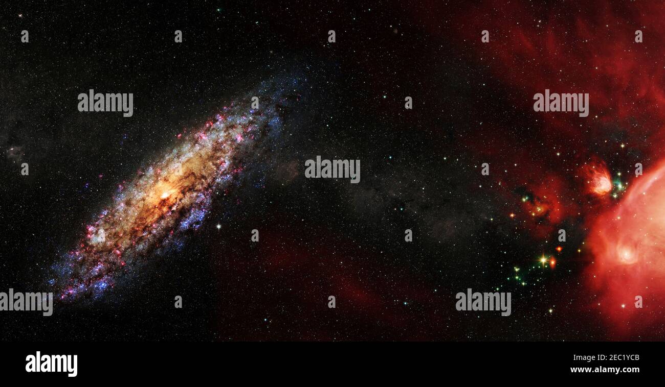 Giant glowing nebula. Space background with red nebula and stars ...