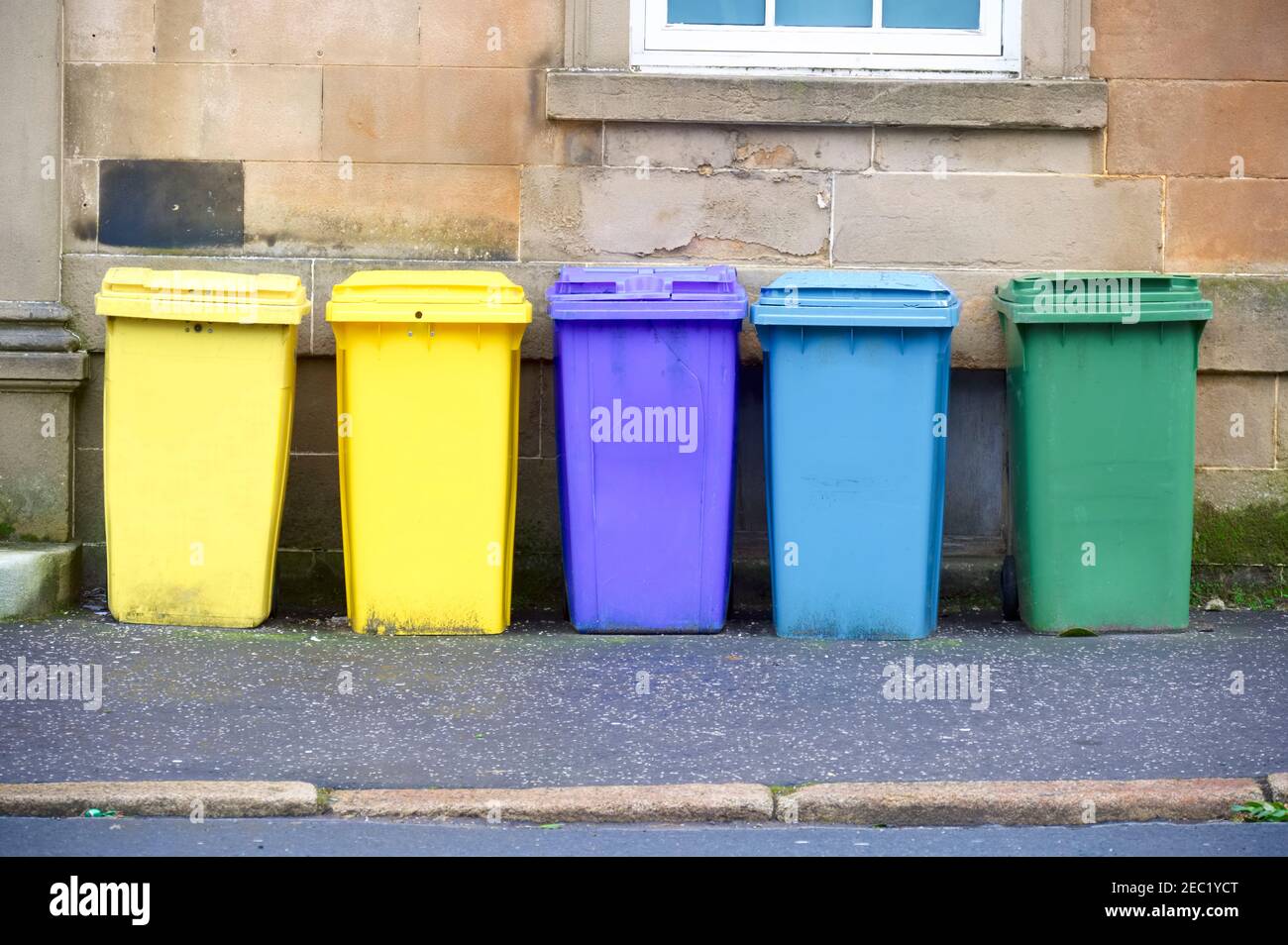 Wheelie bin colour blue, purple and black for refuge collection outside ...
