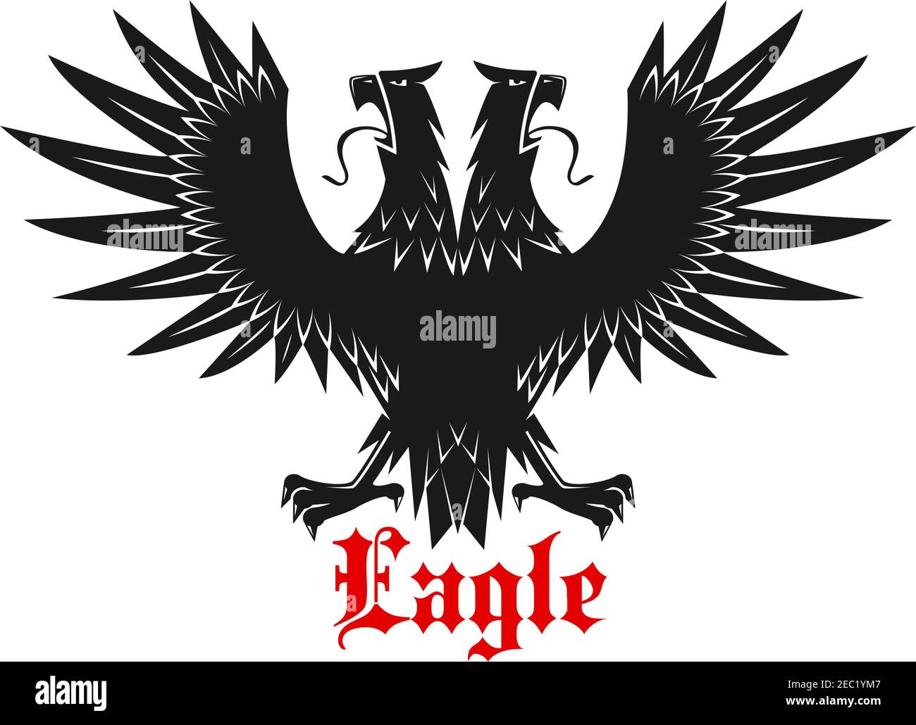 Royal double headed black heraldic eagle symbol with outstretched legs ...