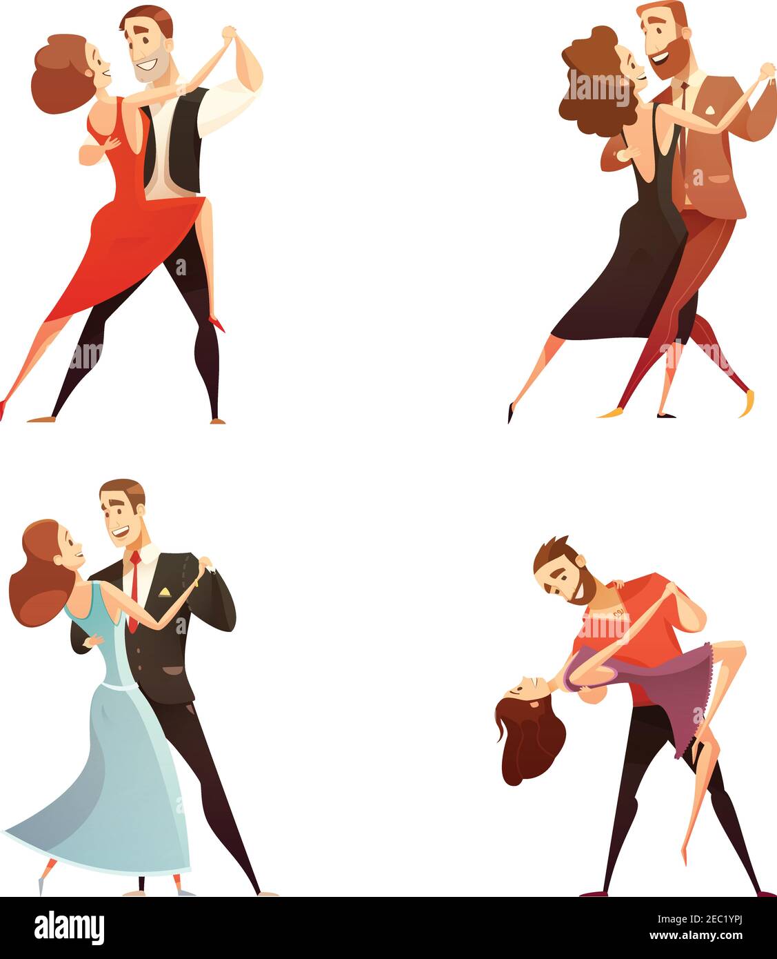 Dance pair retro cartoon set of men and women dancing together in ...