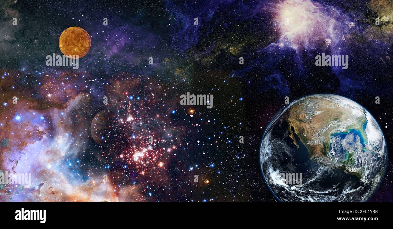 Giant glowing nebula. Space background with red nebula and stars ...