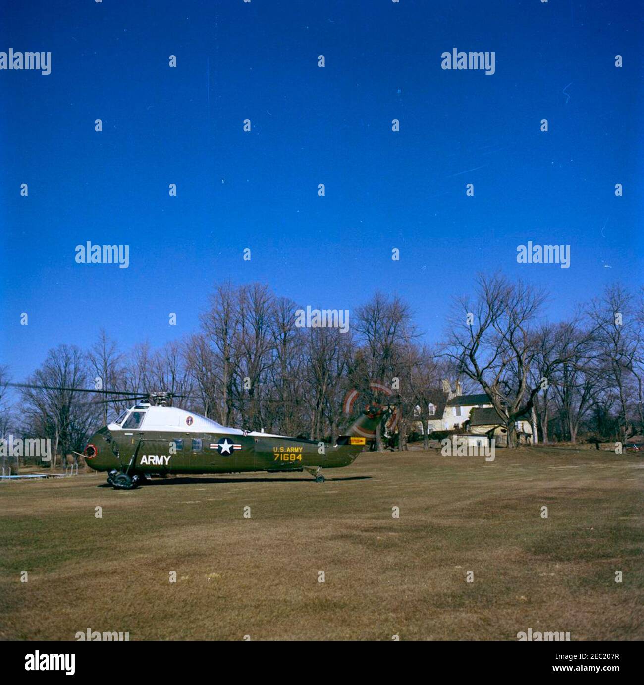 Glen Ora, Middleburg, Virginia (views). A US Army helicopter sits on ...