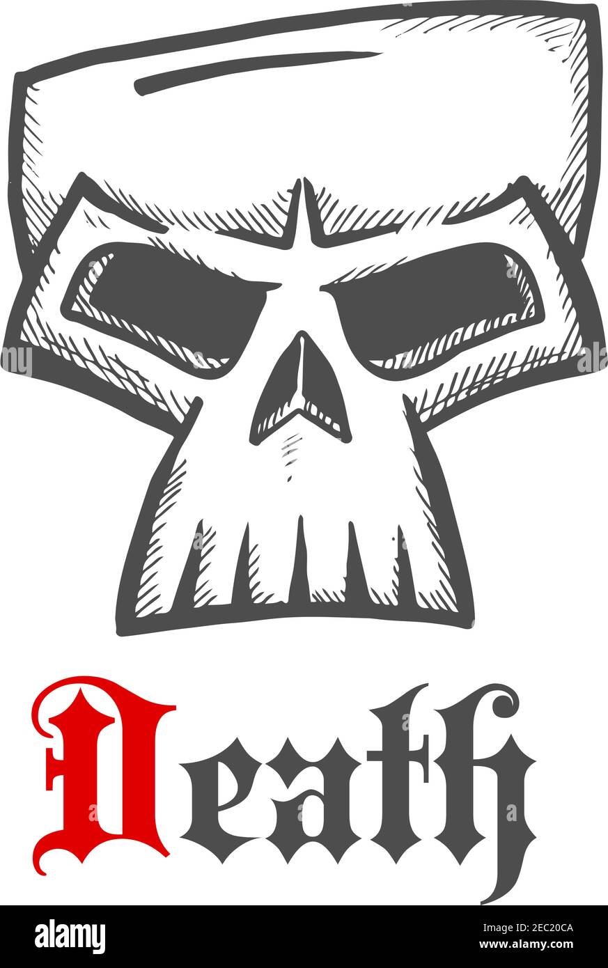 Face of a death symbol with dark grey sketch of sullen skull with ...
