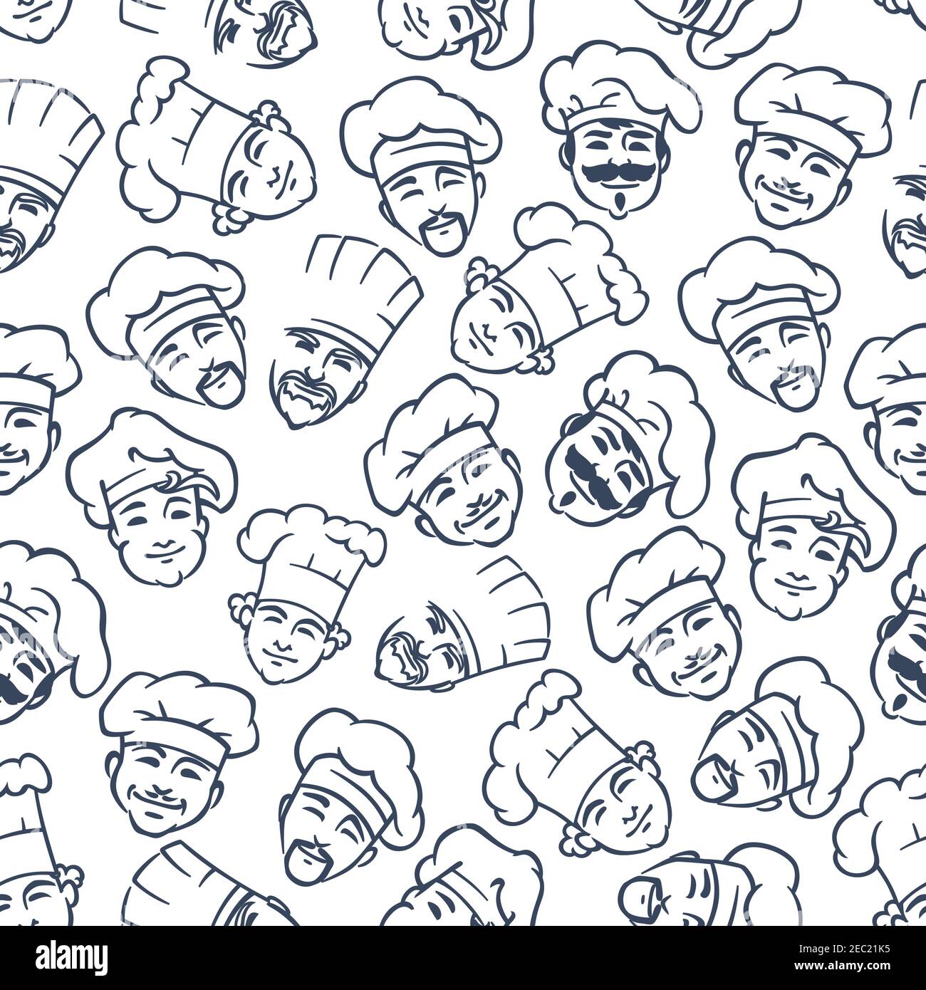 Chefs and bakers pattern with seamless gray sketches of happy smiling ...