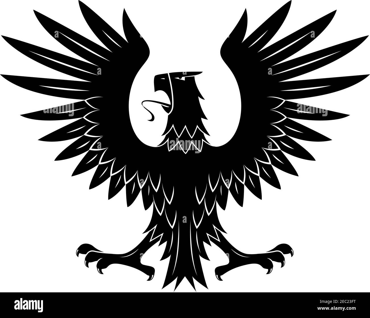 Black heraldic eagle of ancient royal insignia or medieval knight coat ...