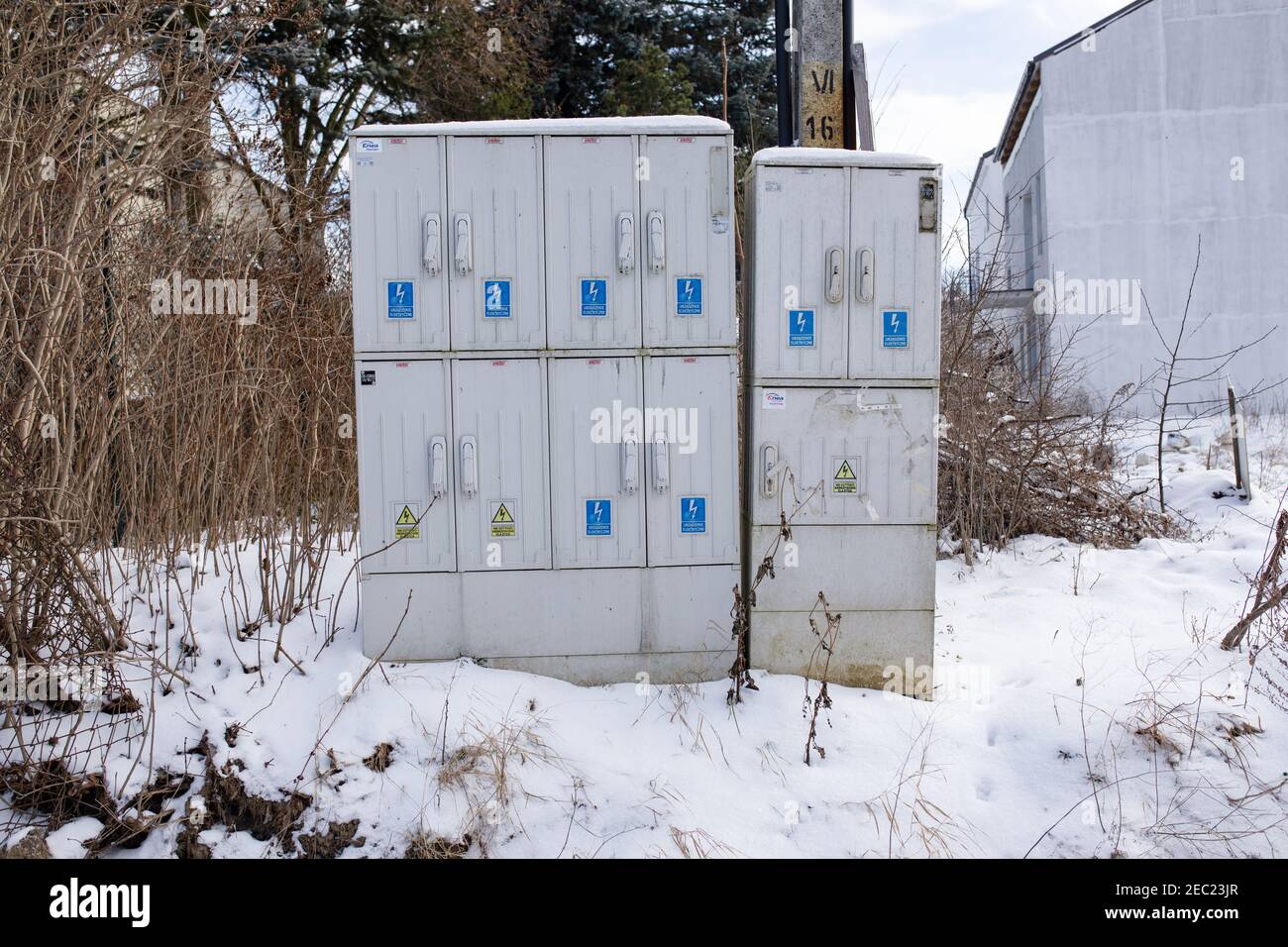Electrical boxes on a newly built housing estate Stock Photo - Alamy
