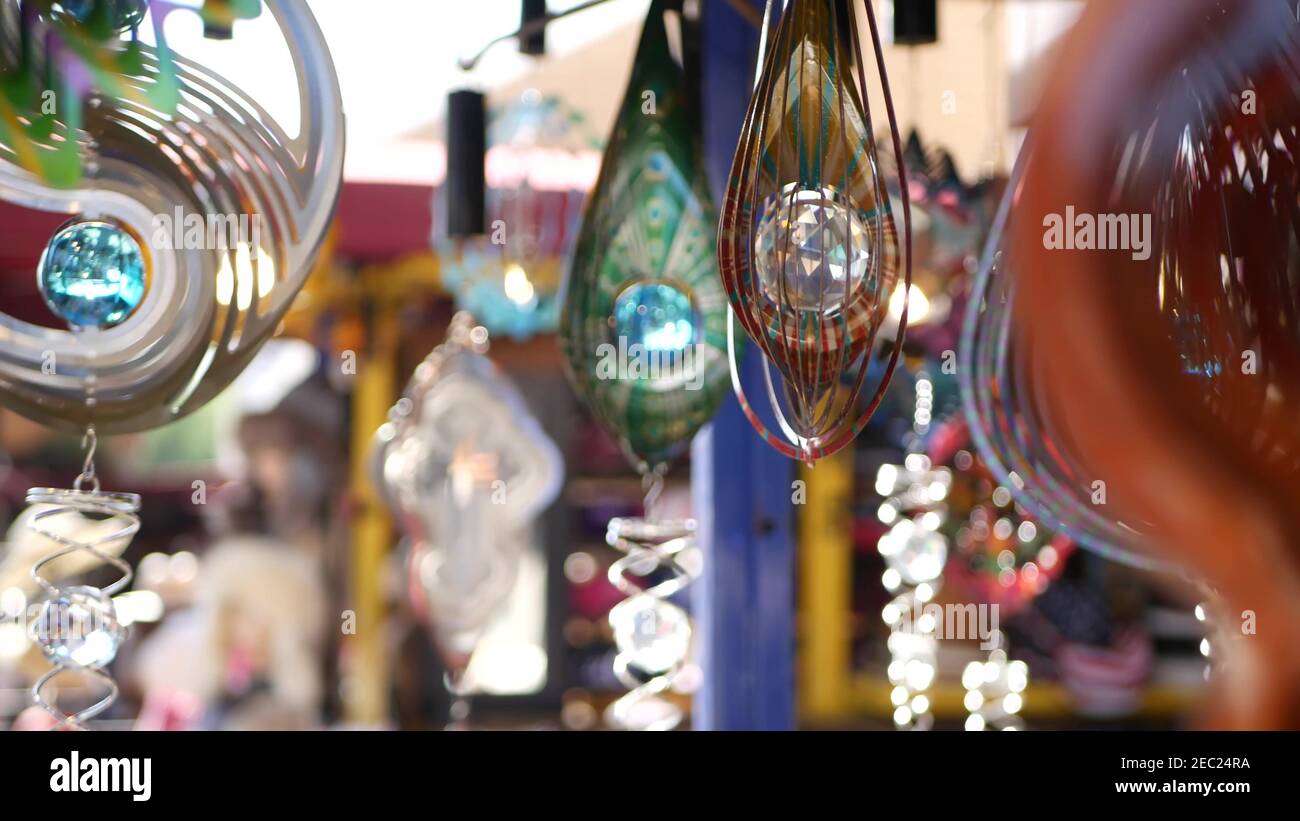 Colorful geometric metallic wind spinner, garden hypnotic surreal ...