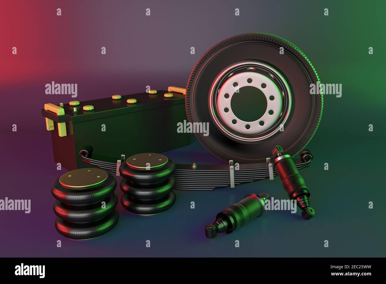 Many new auto parts for commercial transport truck. Spare parts for ...