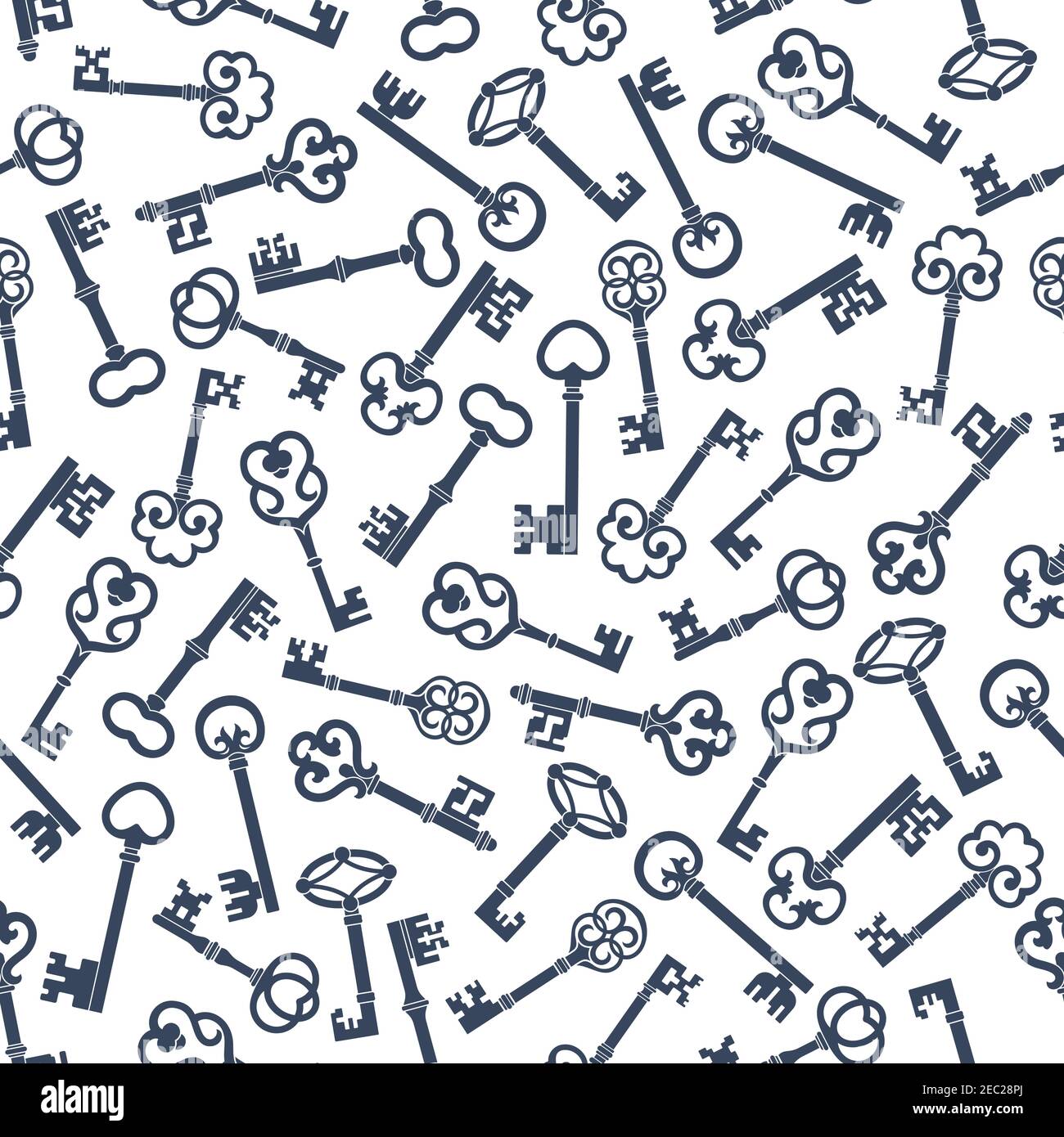 Decorative old keys seamless pattern with gray silhouettes of medieval ...