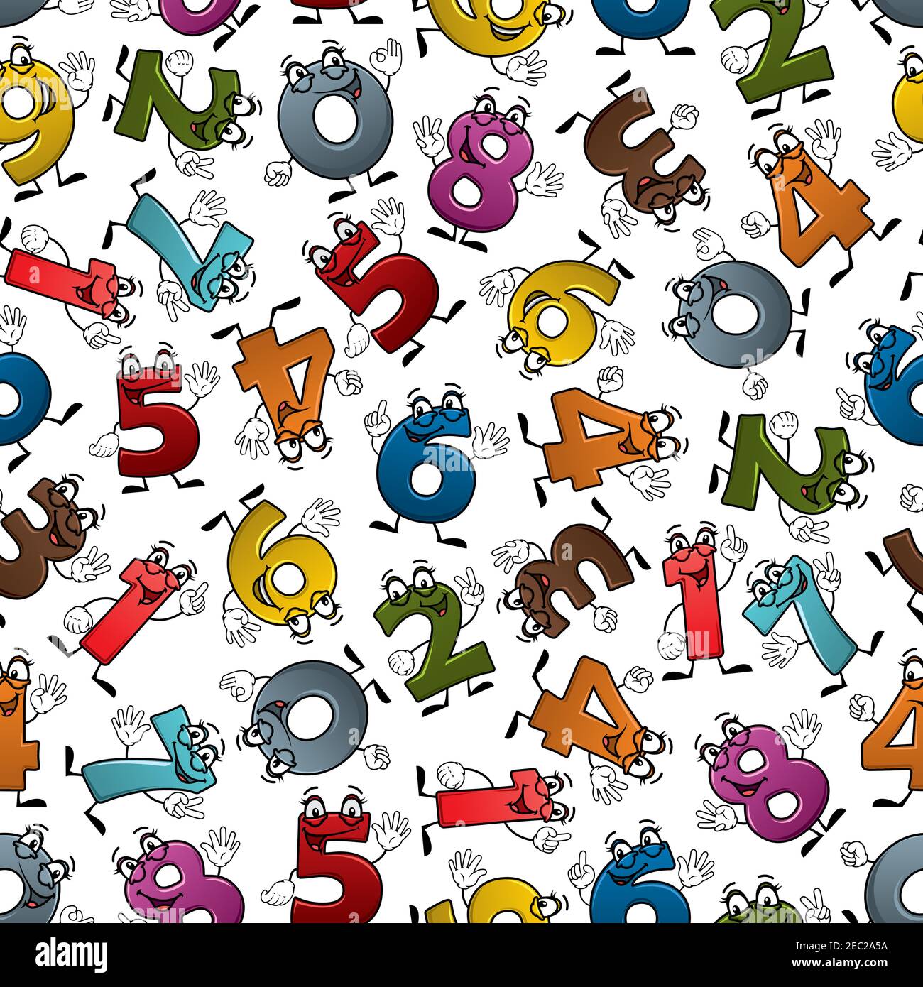 Happy cartoon numbers characters seamless pattern of smiling colorful ...