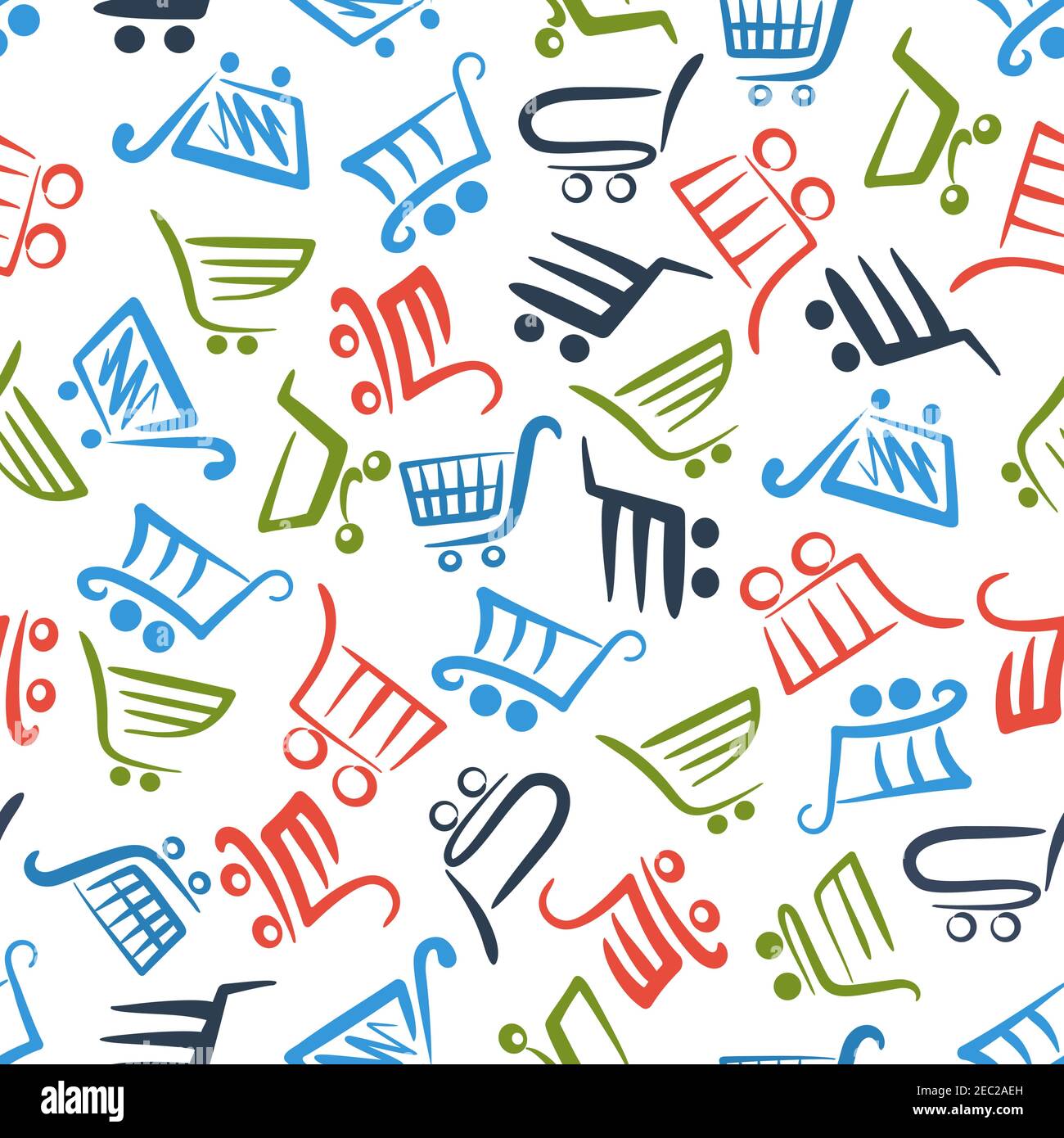 Colorful seamless shopping cart sketches pattern randomly scattered ...