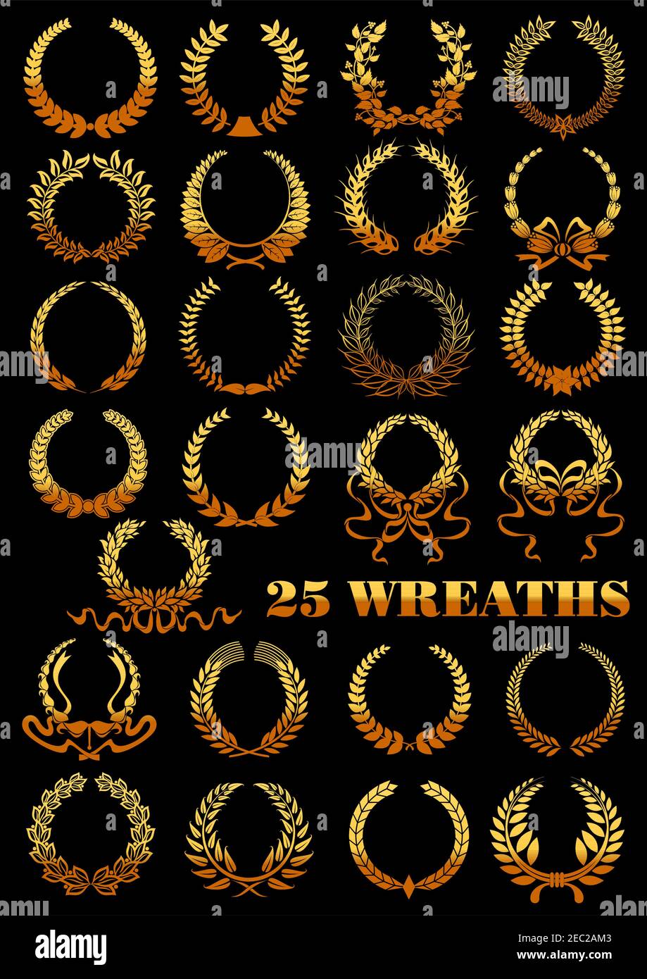 Luxury heraldic wreaths symbols with decorative golden branches of ...