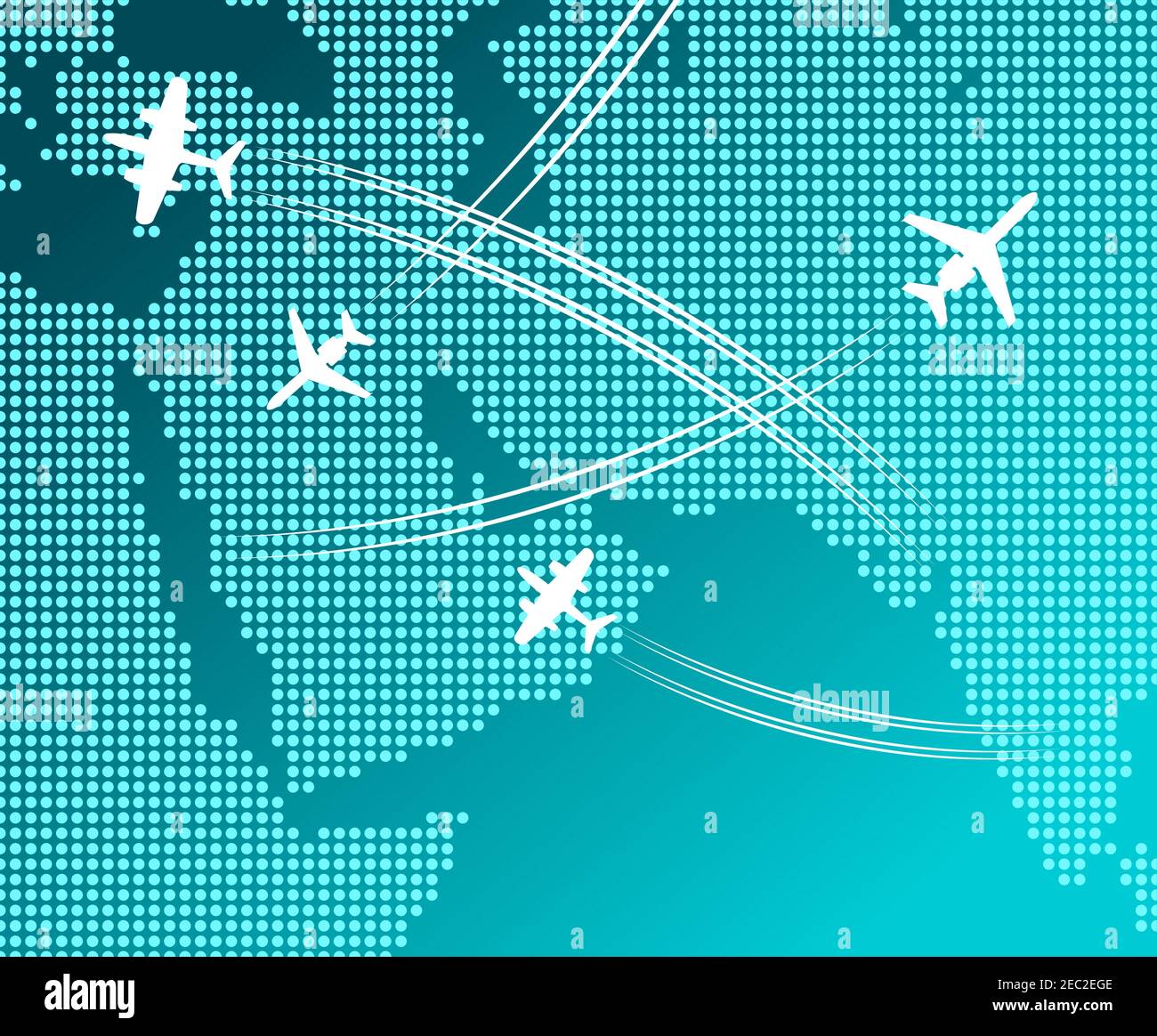 Passenger and cargo airplanes flying in blue sky with white flight ...
