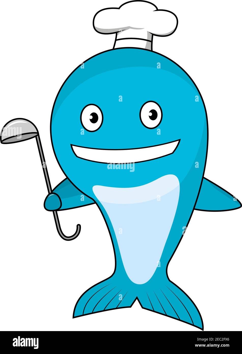 Cheerful smiling blue whale chef cartoon character wearing white cook ...