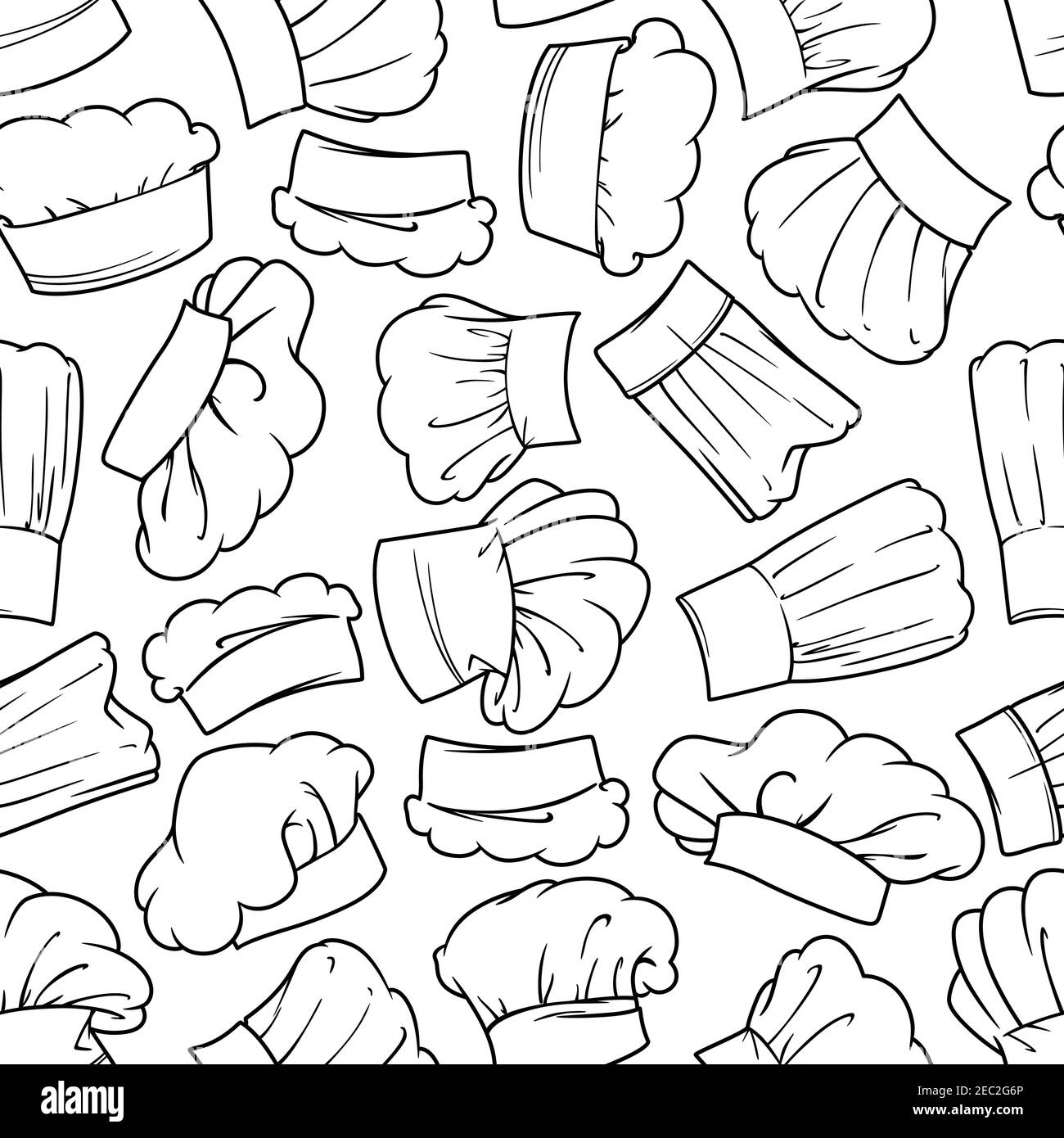 Vintage chef toques seamless background with sketch pattern of lush ...