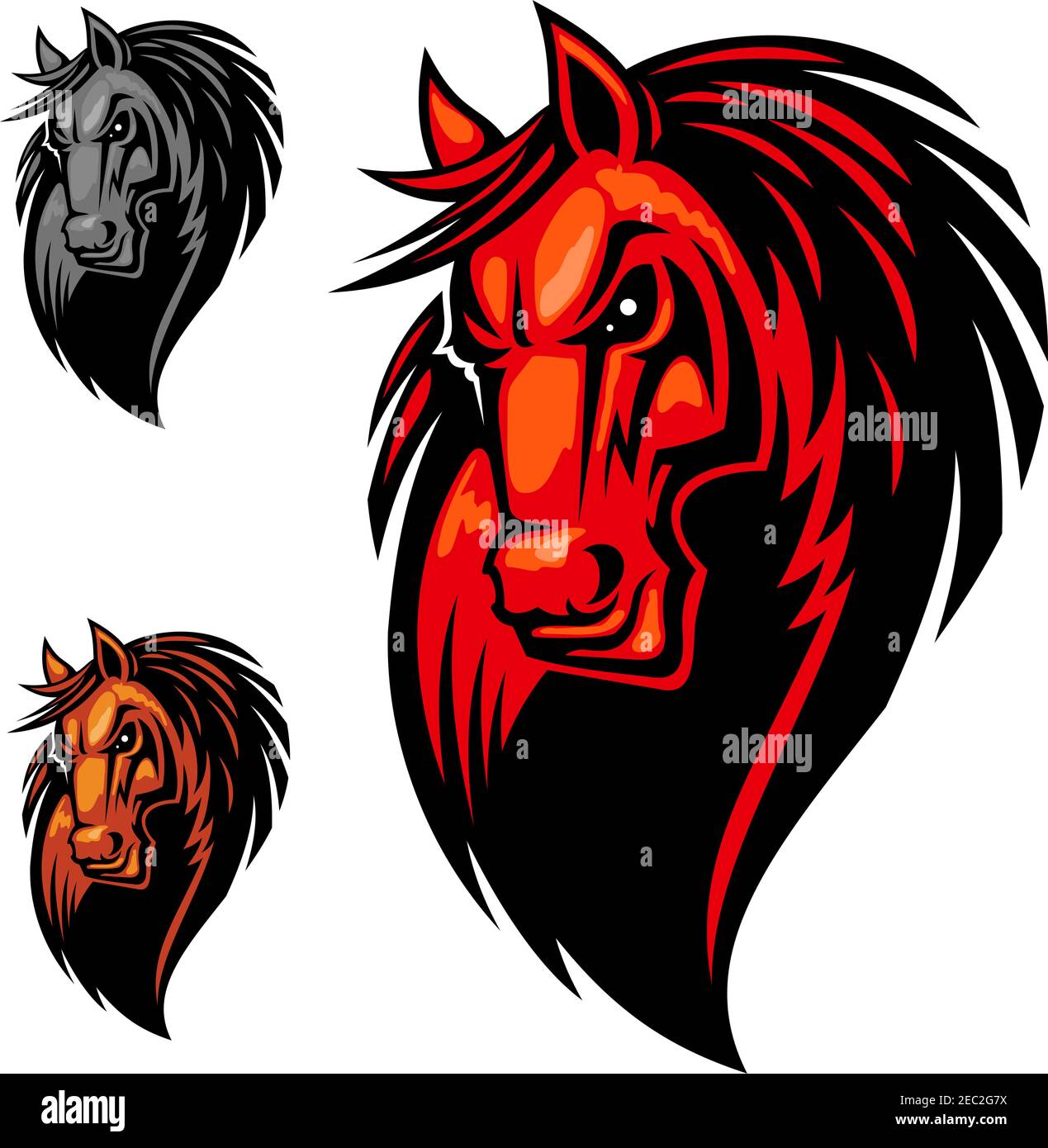 Wild angry horse head mascot. Mustang or stallion in cartoon style for ...