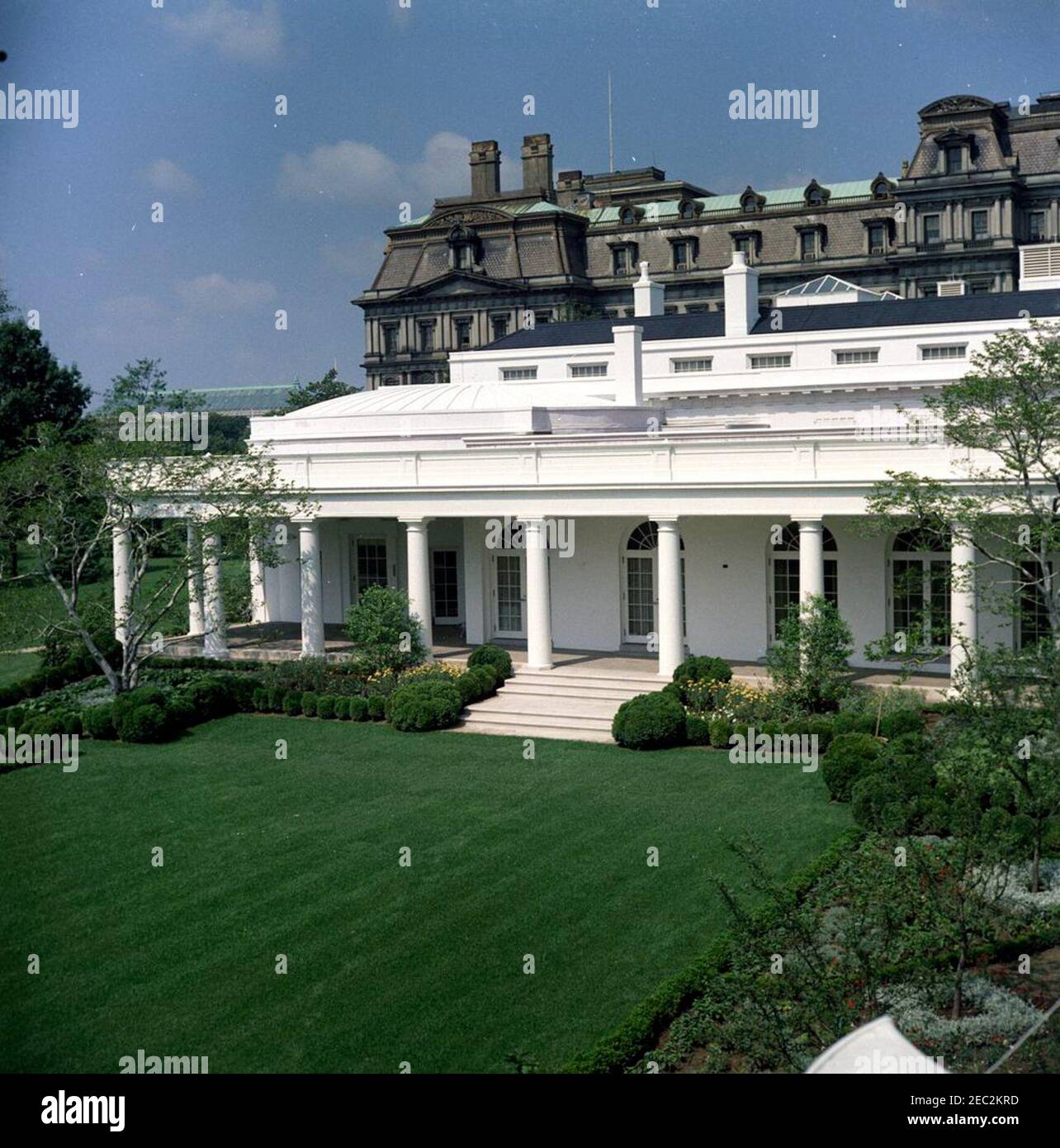 Rose Garden. View of the Rose Garden along the West Wing Colonnade. The ...