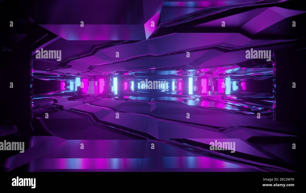 Sci fi tunnel with neon lights 3D illustration Stock Photo - Alamy