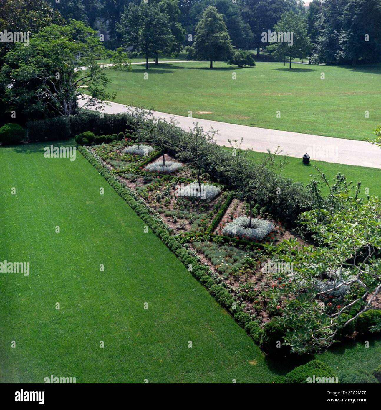 Rose Garden. View of the Rose Garden, with the South Lawn and driveway ...