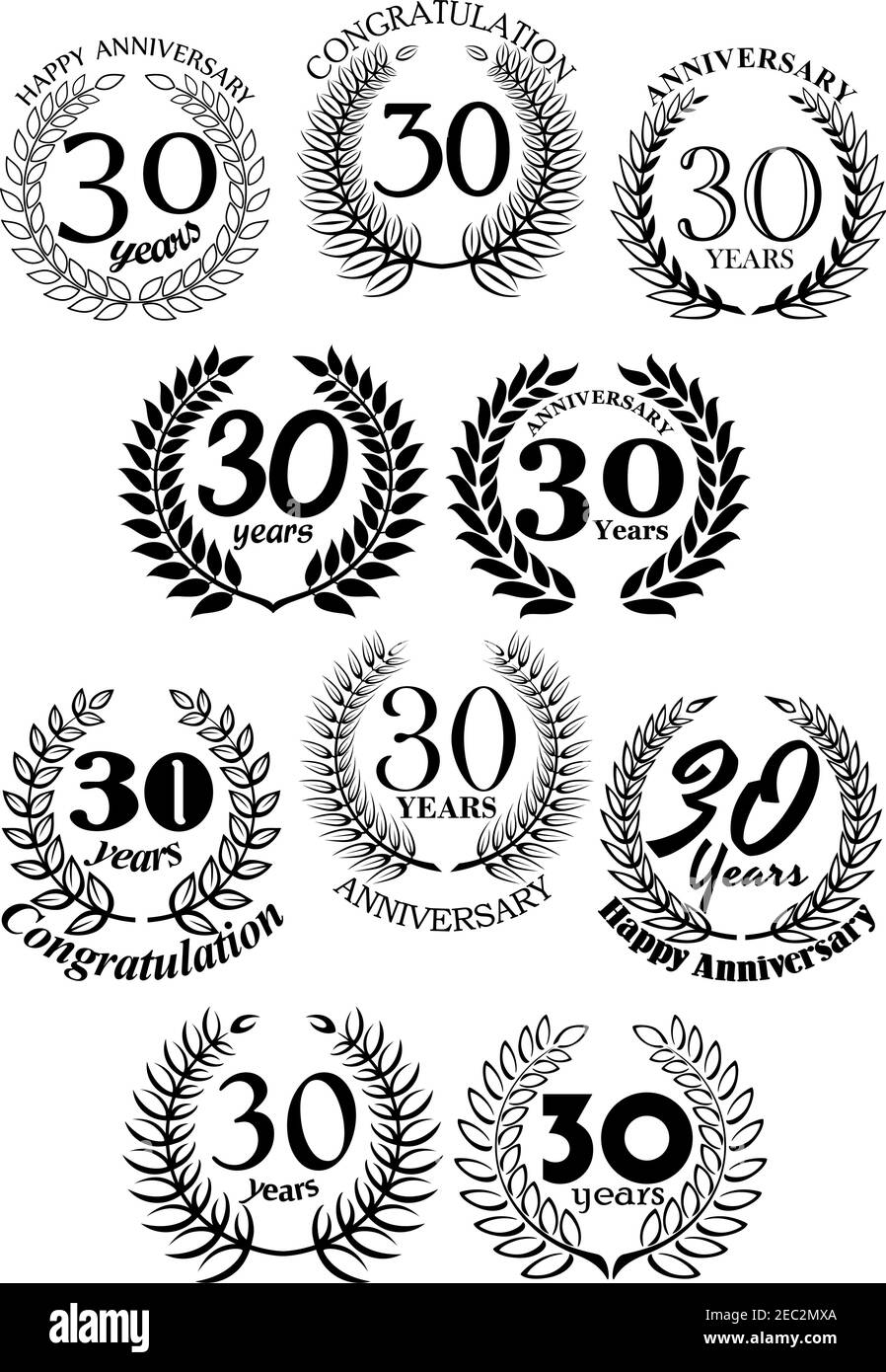 Anniversary heraldic frames retro symbols with black laurel wreaths for ...