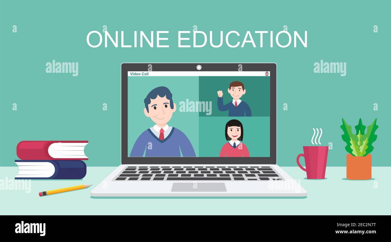 Class video call on laptop - online education due to the covid-19 ...